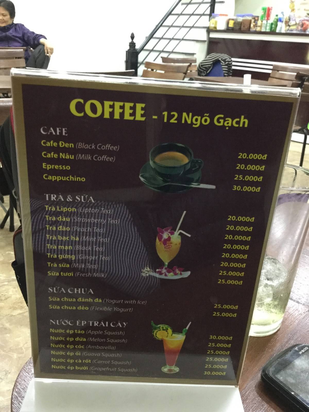 Menu at Cafe 12 Ngõ Gạch, Hanoi