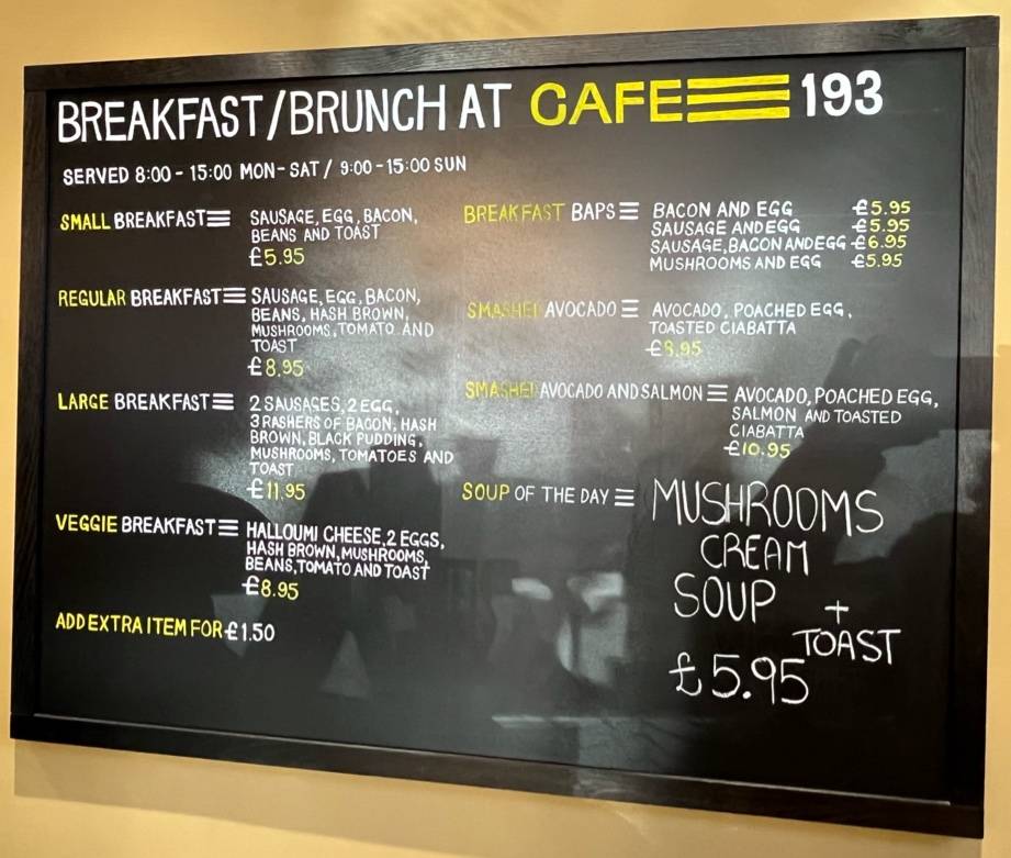 Menu at Cafe 193, Norwich
