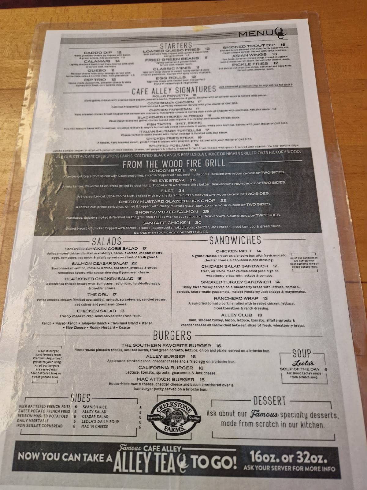 Menu at Cafe Alley, Ardmore, 126 A St NE