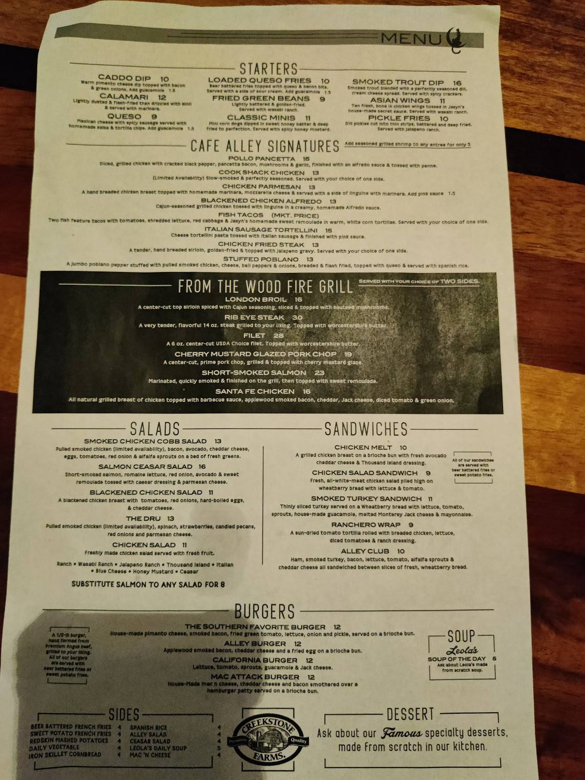 Menu at Cafe Alley, Ardmore, 126 A St NE
