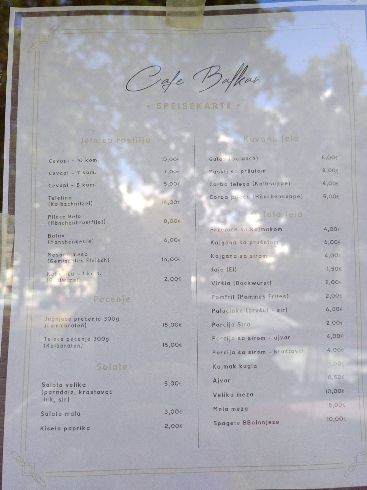 Speisekarte von Cafe Balkan Restaurant, Duisburg, Wilhelm-Tell-Straße 26