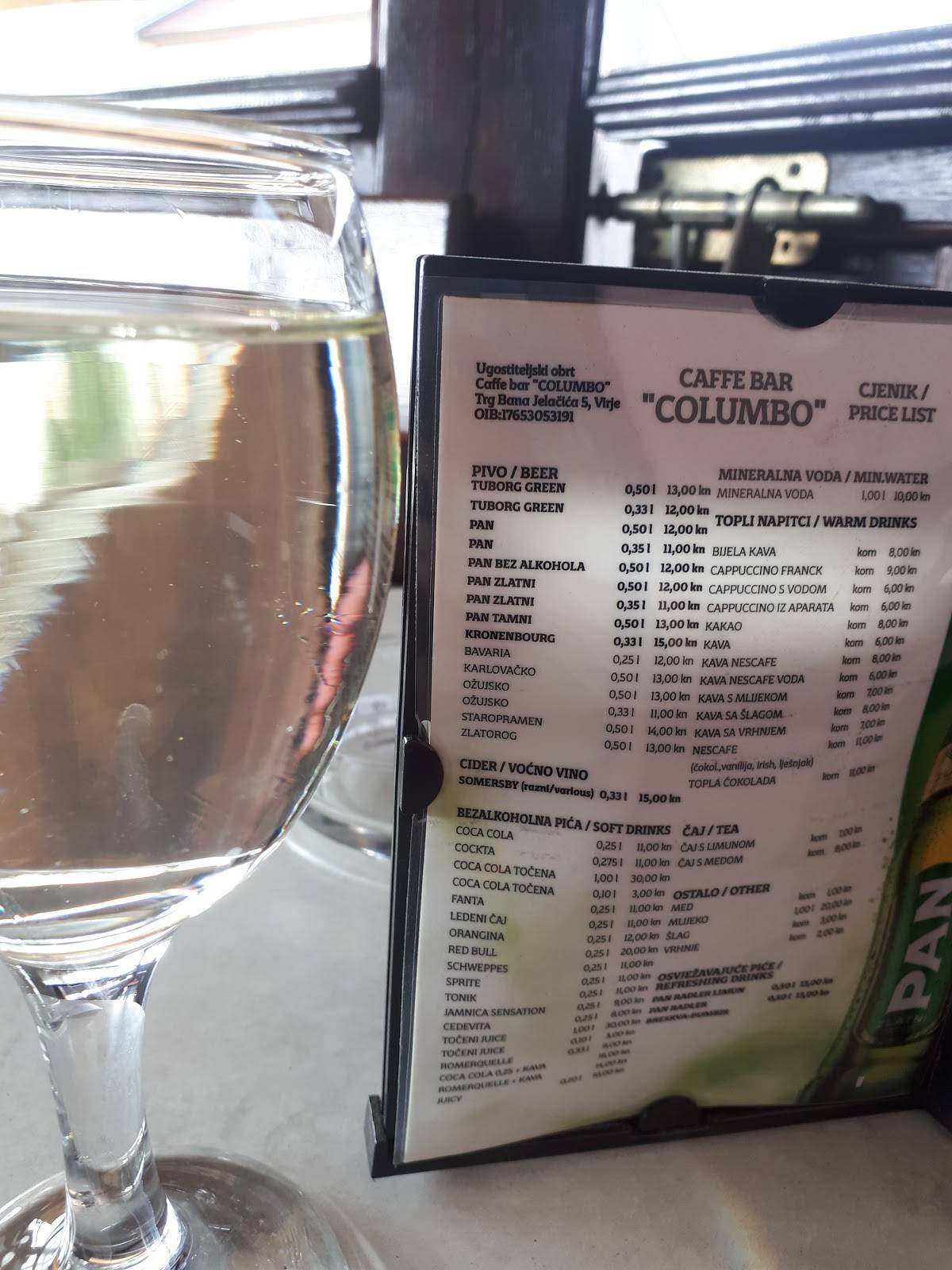 Carta de Cafe Bar Columbo, Virje