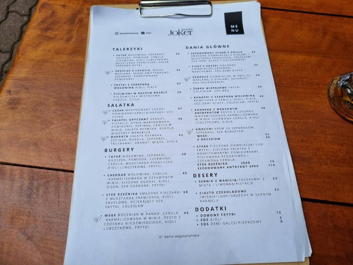 Menu at Gastrobar Joker, Boleslawiec