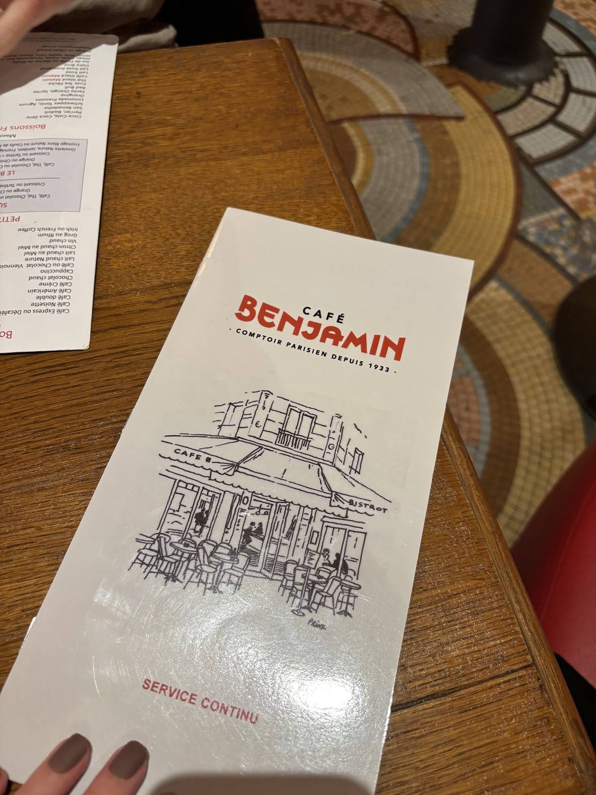 Menu au Café Benjamin, Paris