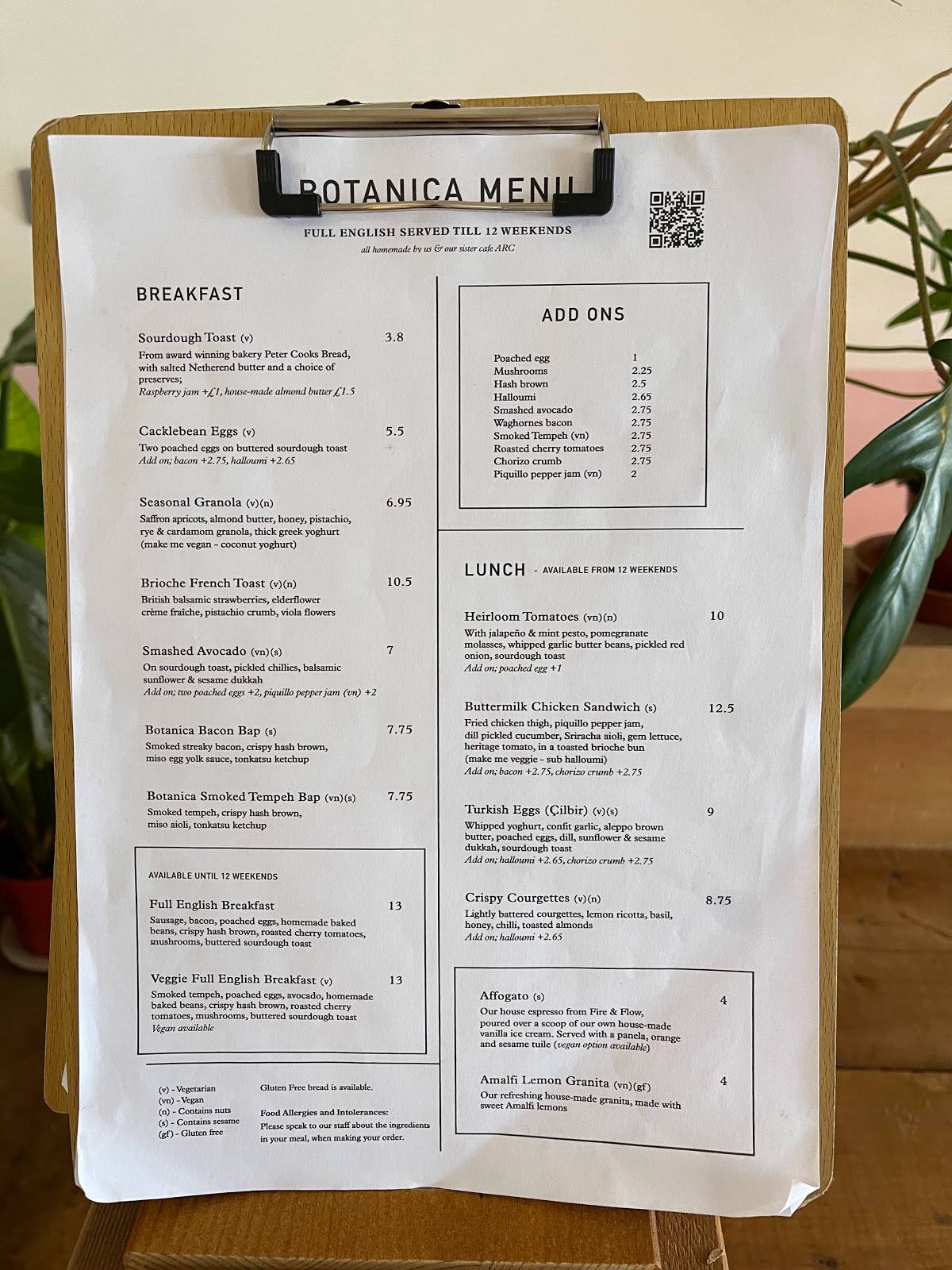 Menu at Botanica Coffee Kitchen cafe, Cheltenham