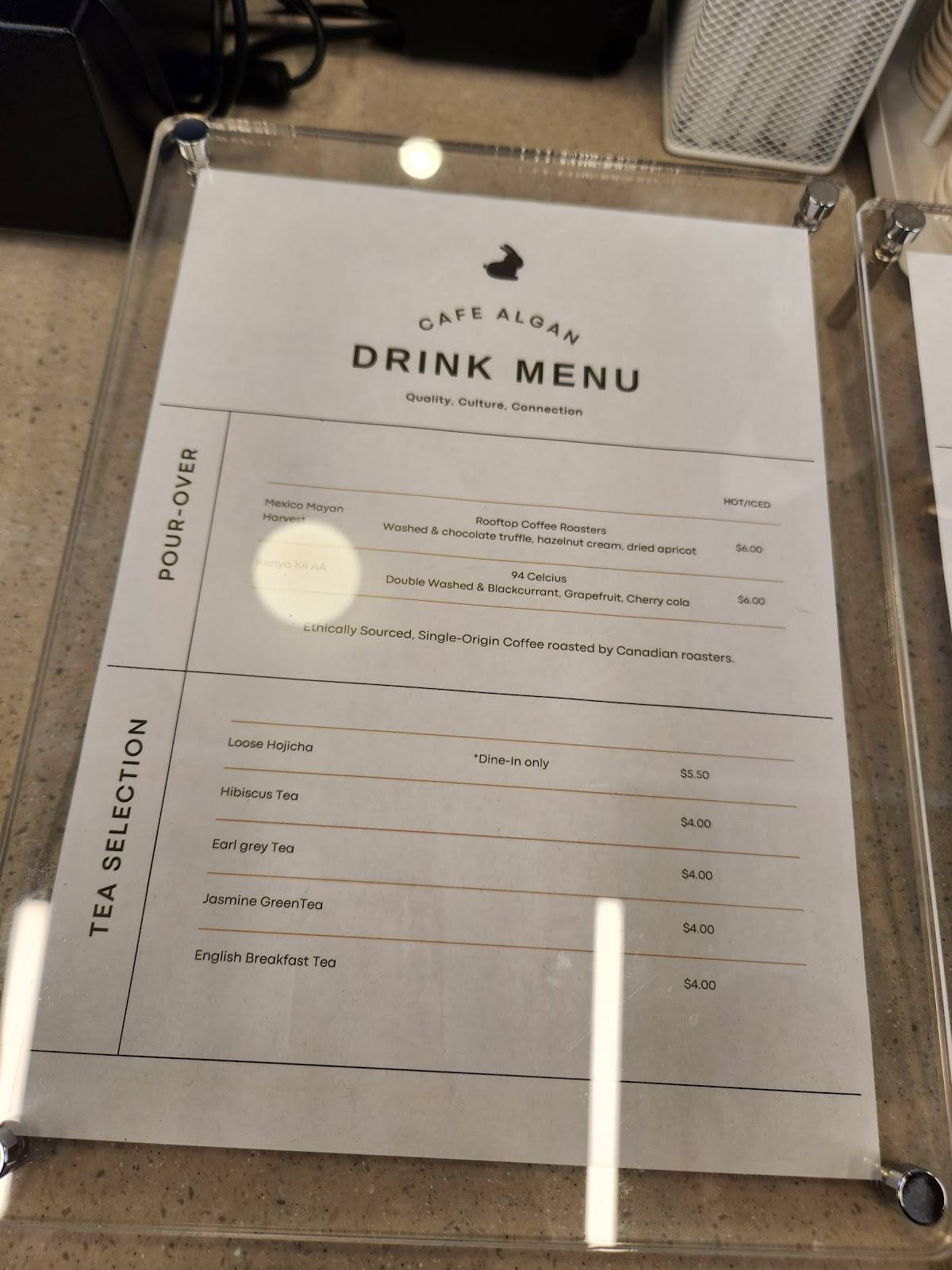 Menu at Cafe Algan, Vancouver