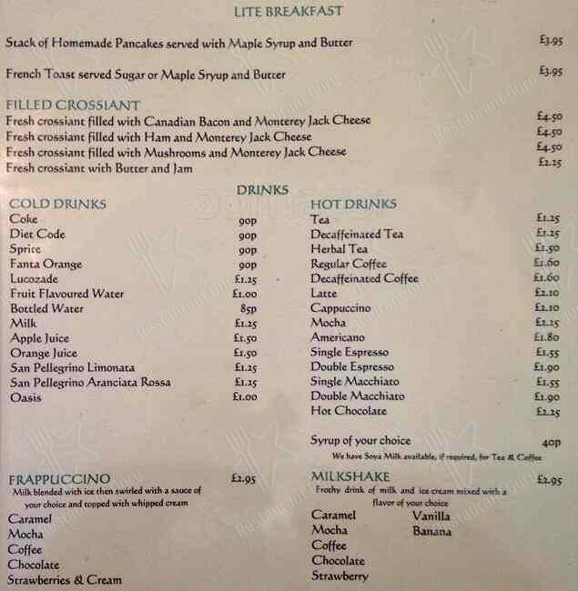 Menu at Café Paolo cafe, London, 1 The Vale