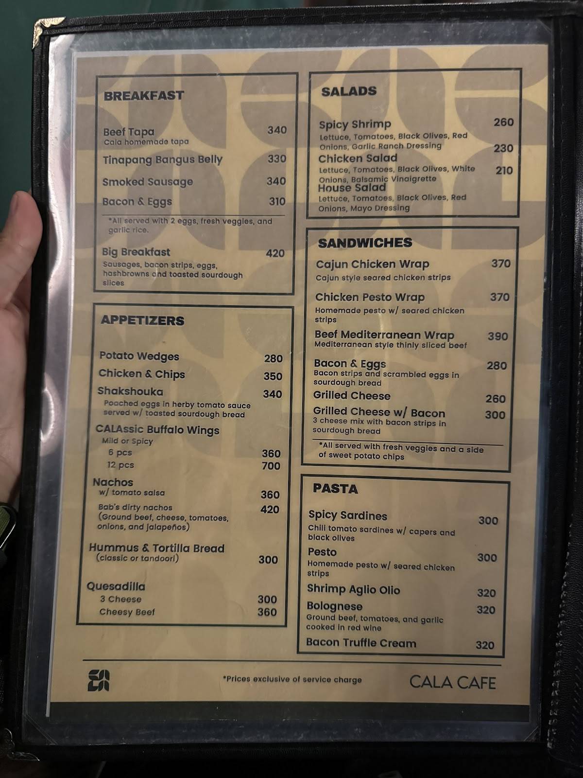Menu at Cala Cafe, Quezon City