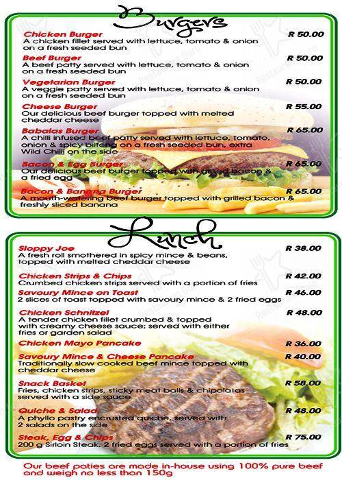 Menu at Choices Coffee Shop and Confectionary cafe, Johannesburg