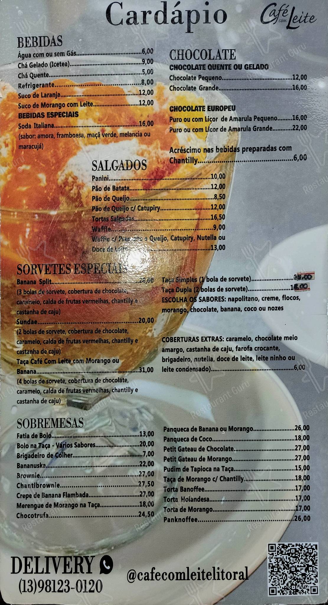 Menu em Café Com Leite, Praia Grande