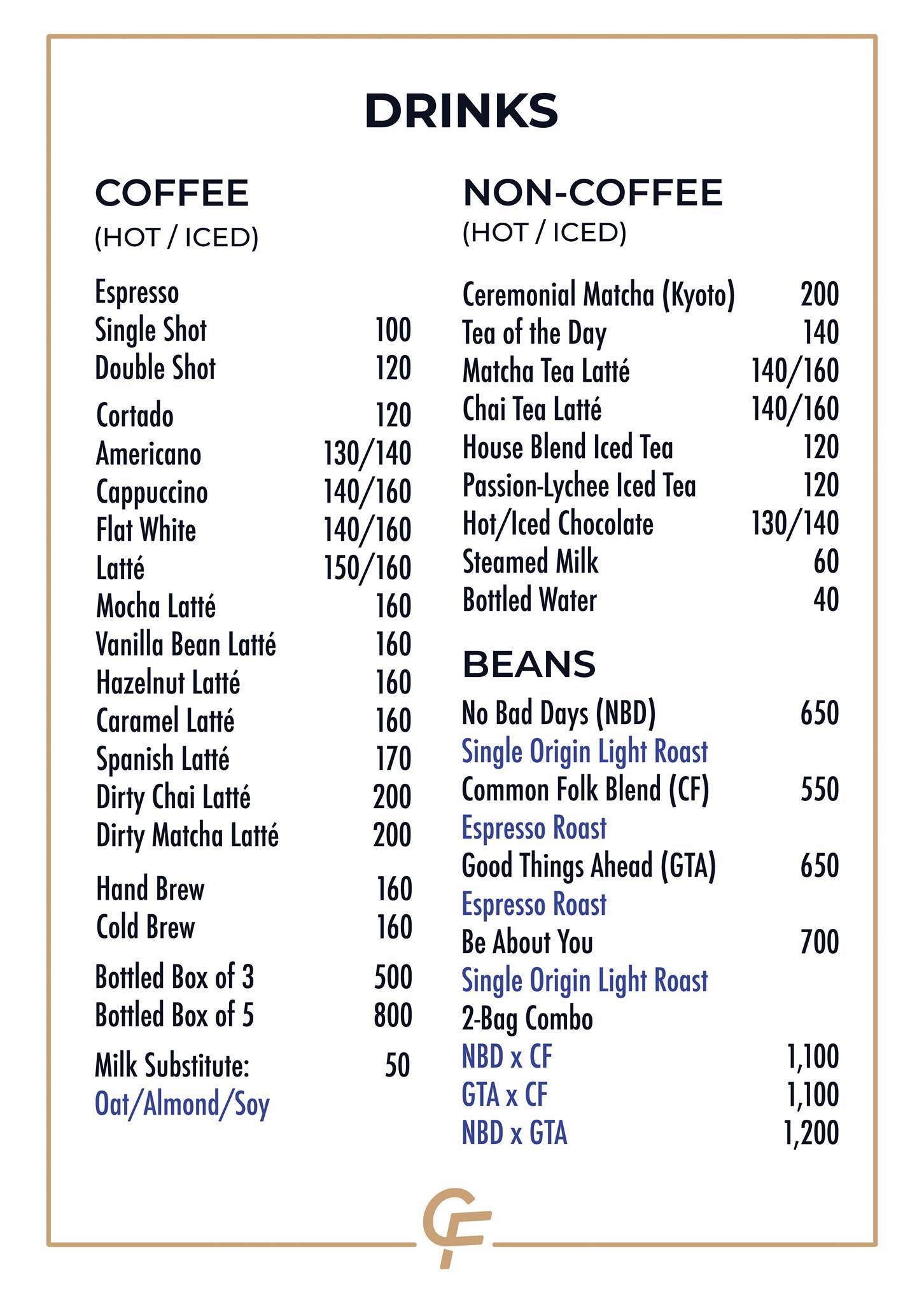 Menu at Common Folk Coffee Bar, Quezon City, 79 Katipunan Ave