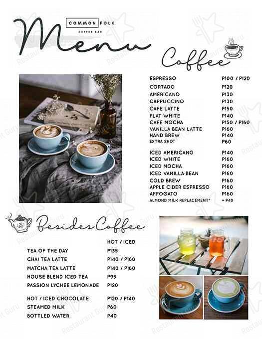 Menu at Common Folk Coffee Bar, Quezon City, 79 Katipunan Ave