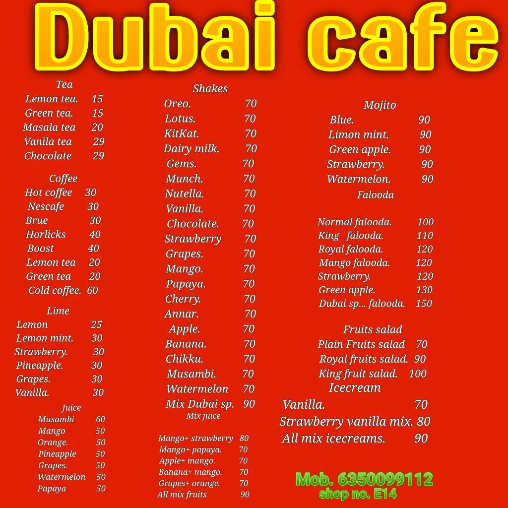 Menu at DUBAI CAFE, Jaipur