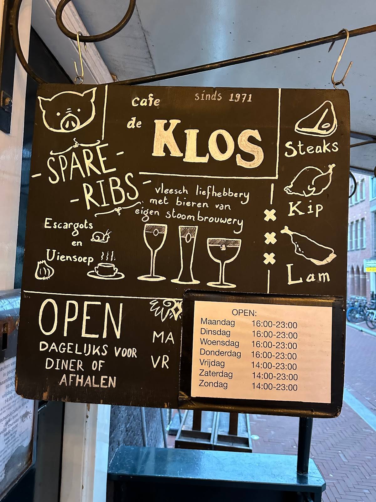 Menu at Cafe De Klos, Amsterdam