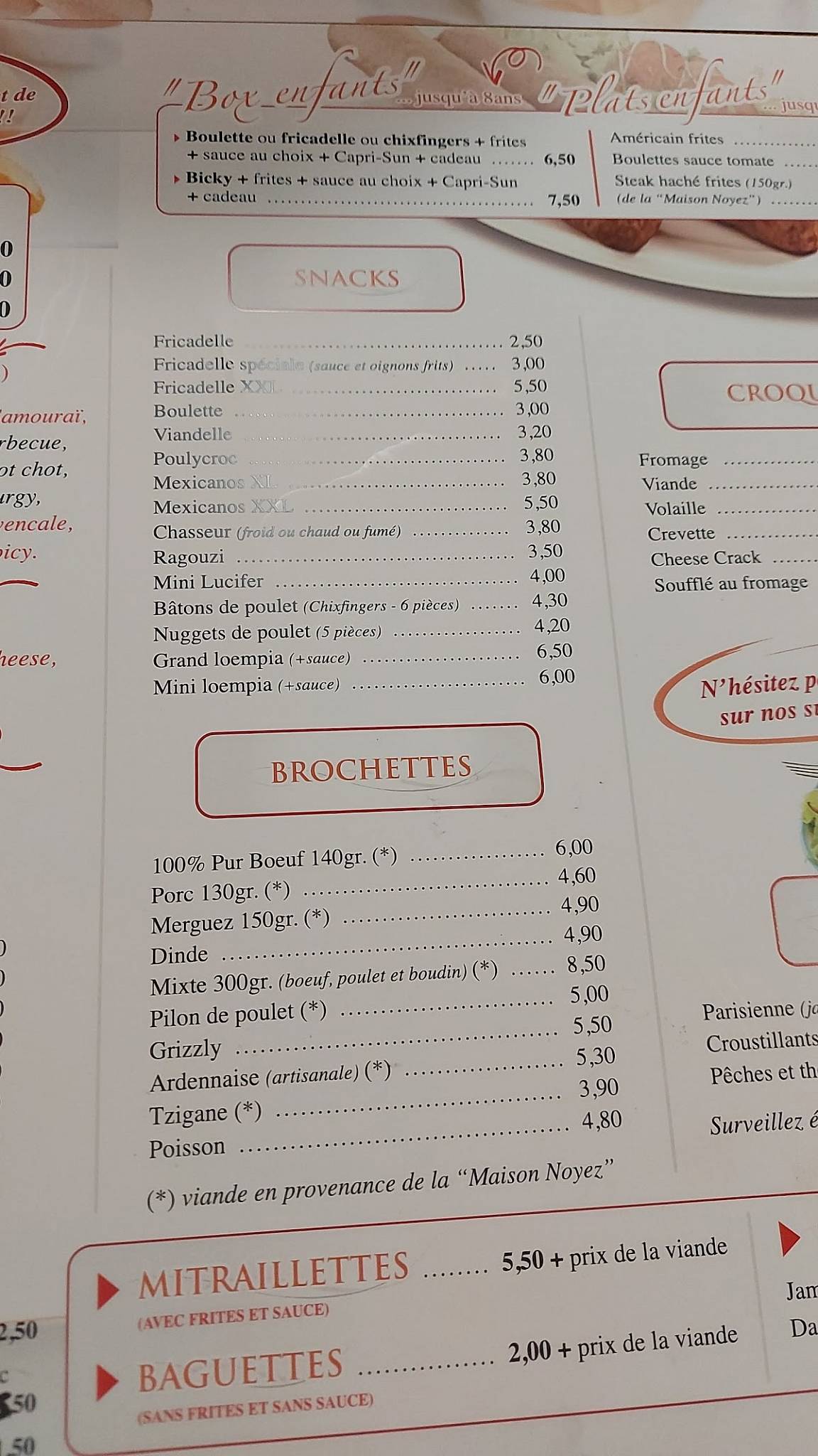 Menu au Café De Paris, Tournai