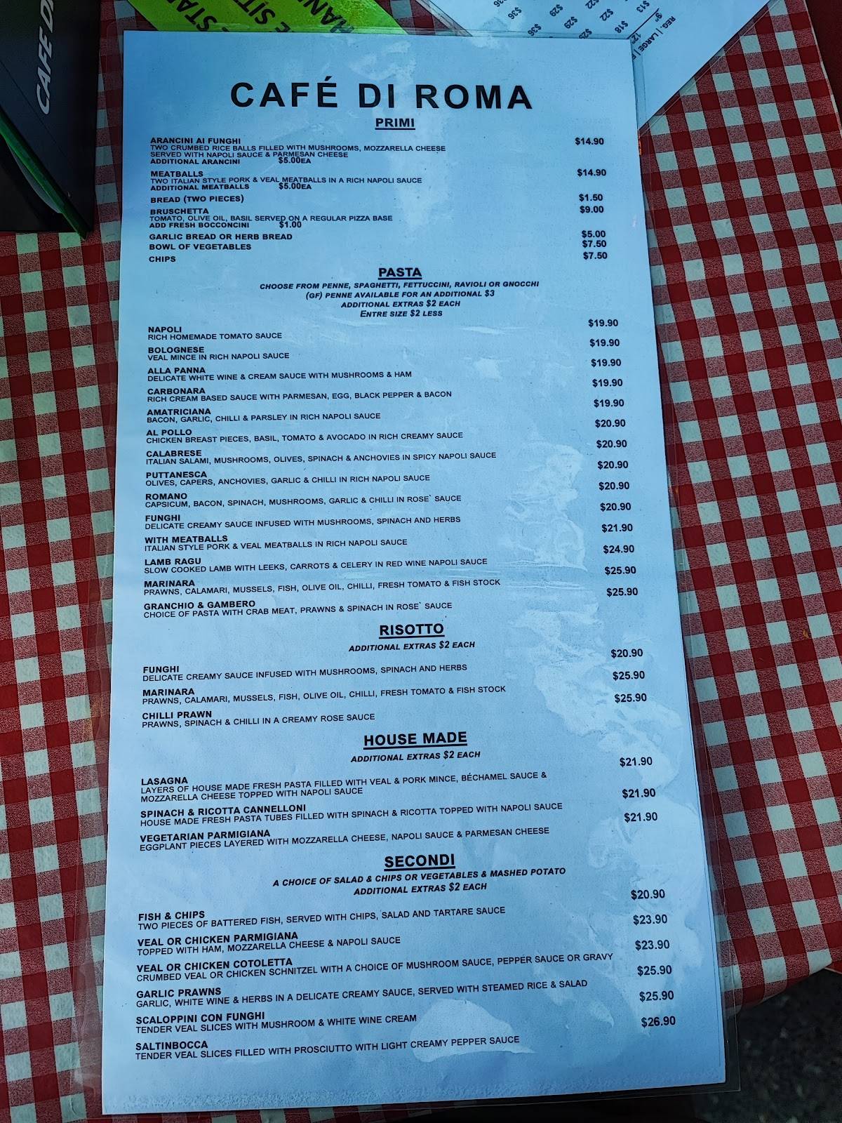 Menu at Cafe Di Roma, Prospect, 116A Prospect Rd