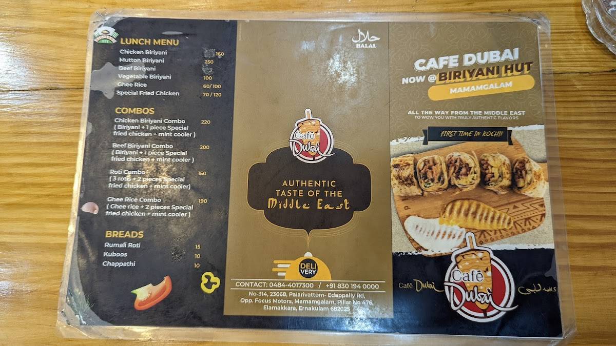 Menu at Cafe Dubai, Kochi, X8P2+PWG