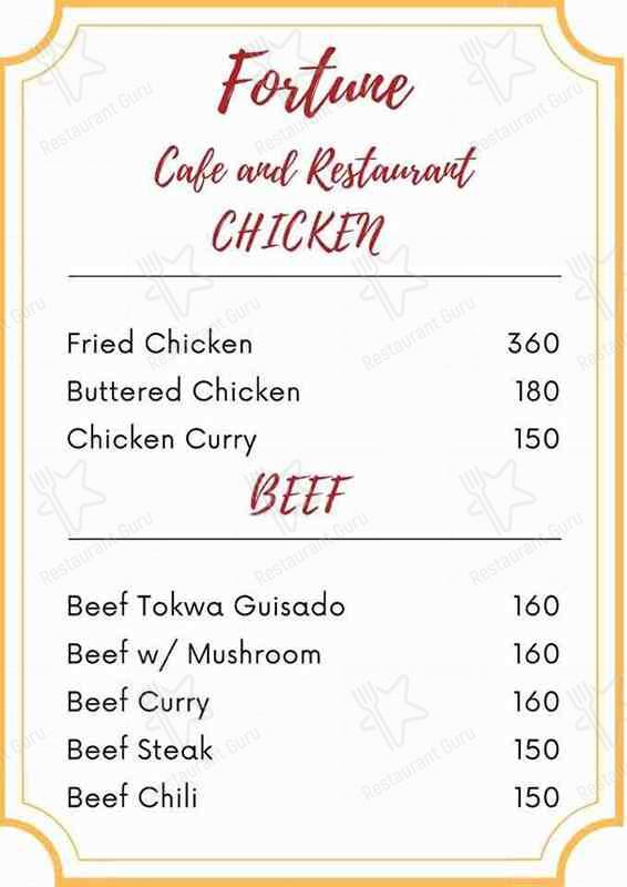 Menu at Fortune Cafe & Restaurant, Manila, Abad Santos Ave