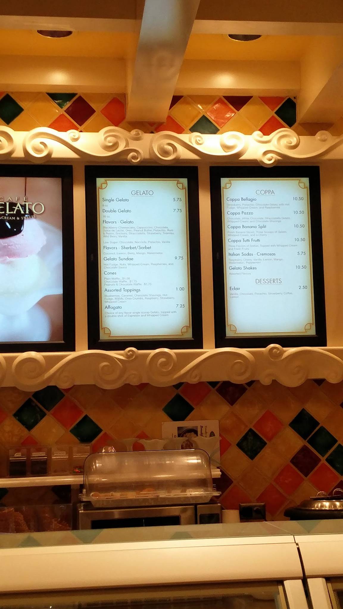 Menu at Cafe Gelato, Las Vegas, 3600 S Las Vegas Blvd