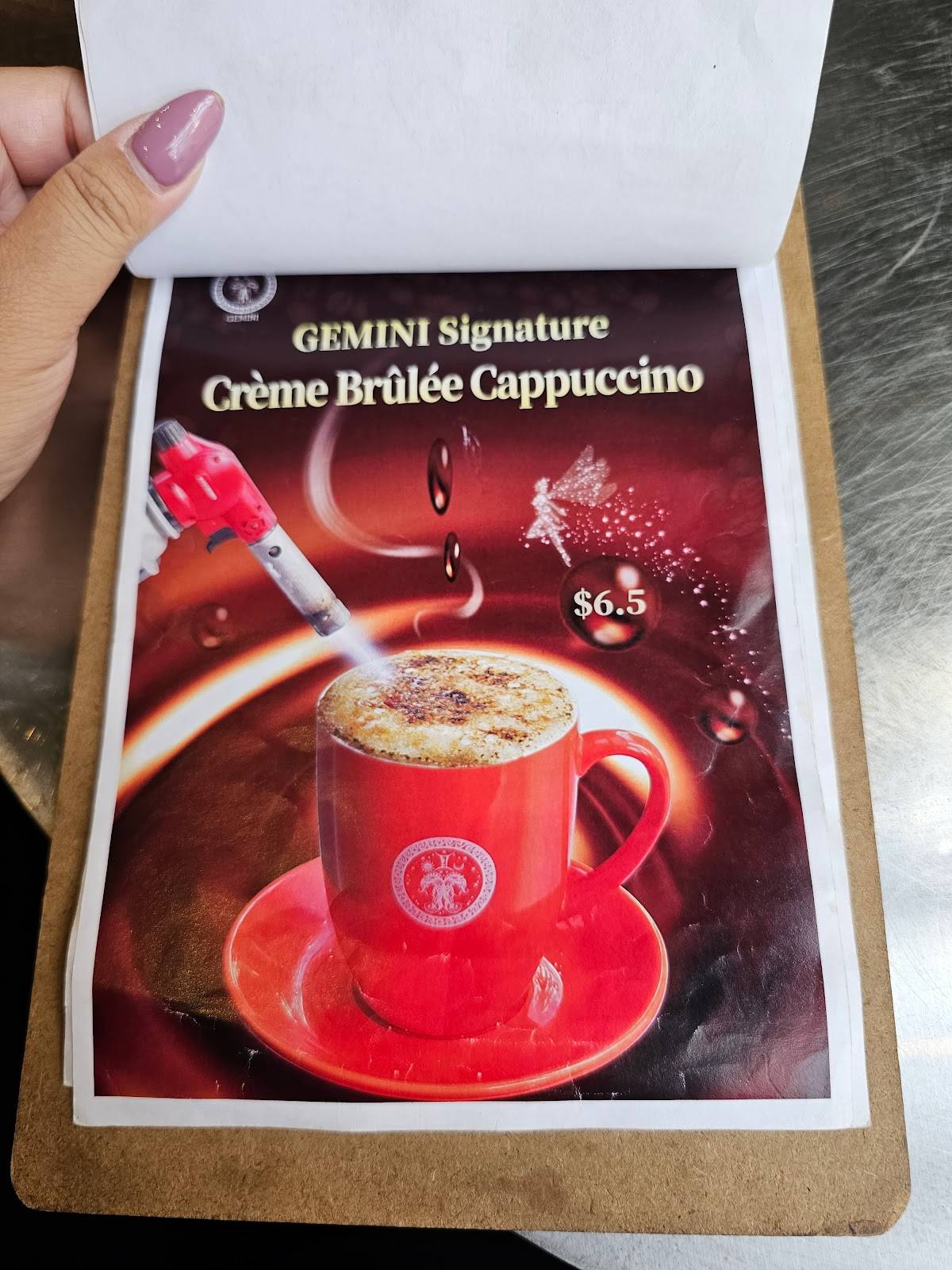 Menu at Gemini cafe, Perth
