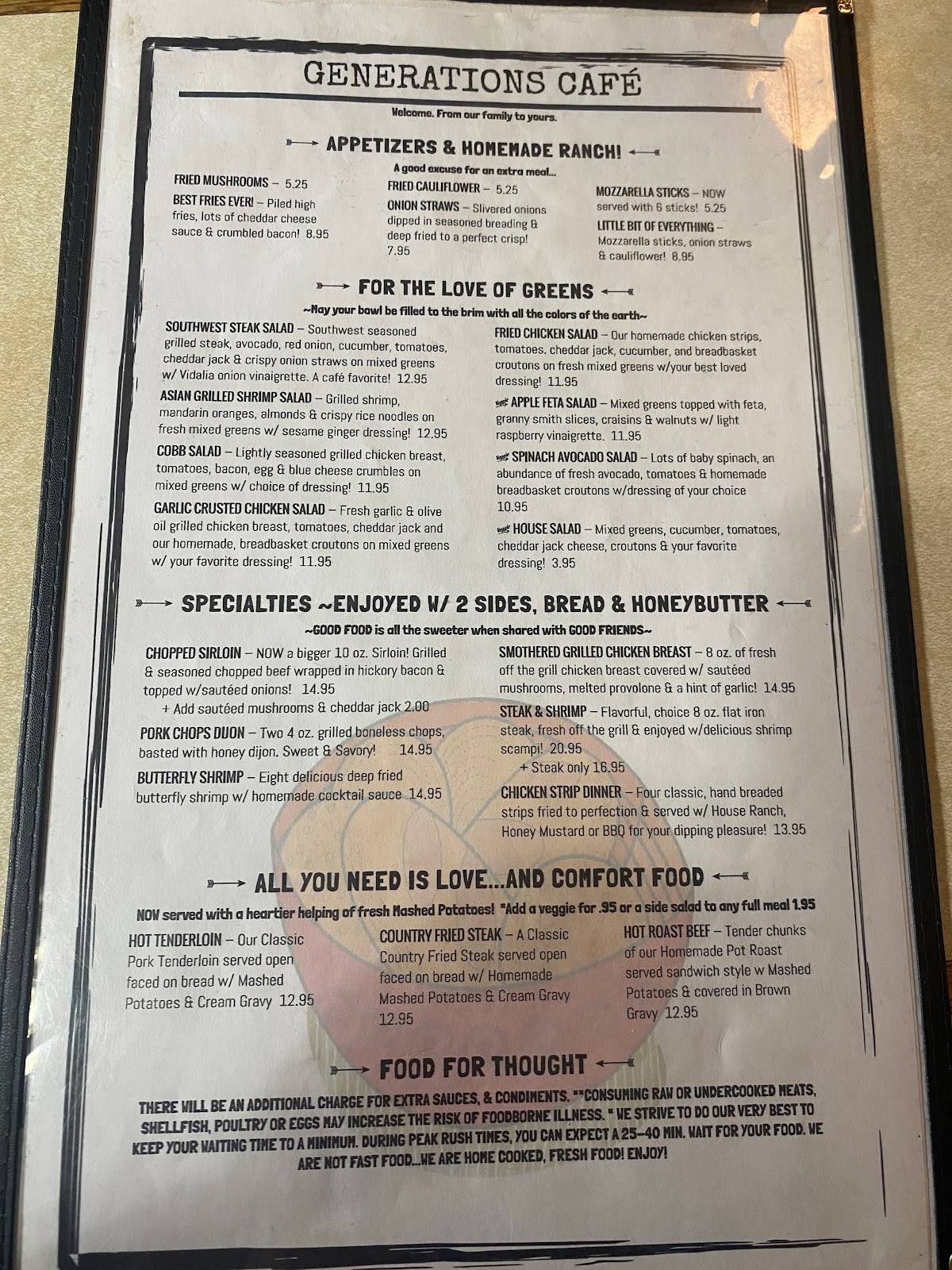 Menu at Generations Cafe, Higginsville, N Main St