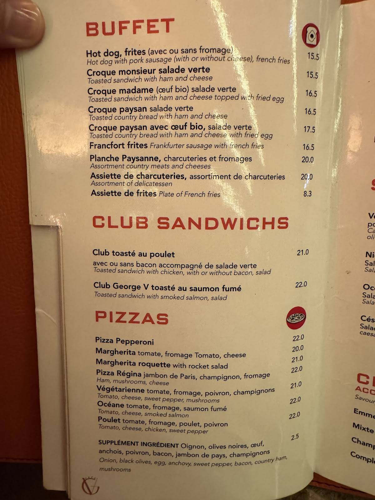 Menu at Café George V, Paris