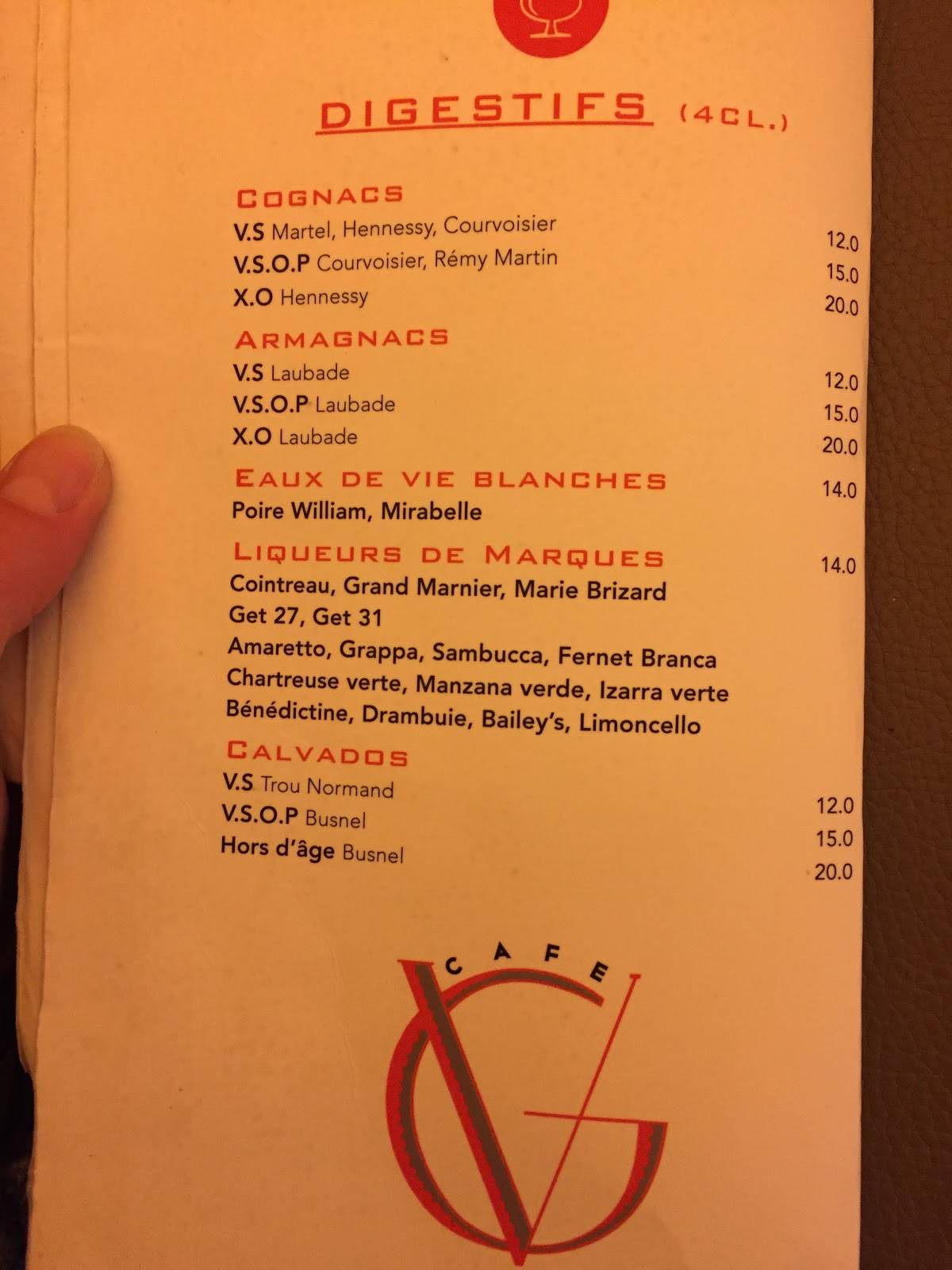 Menu at Café George V, Paris