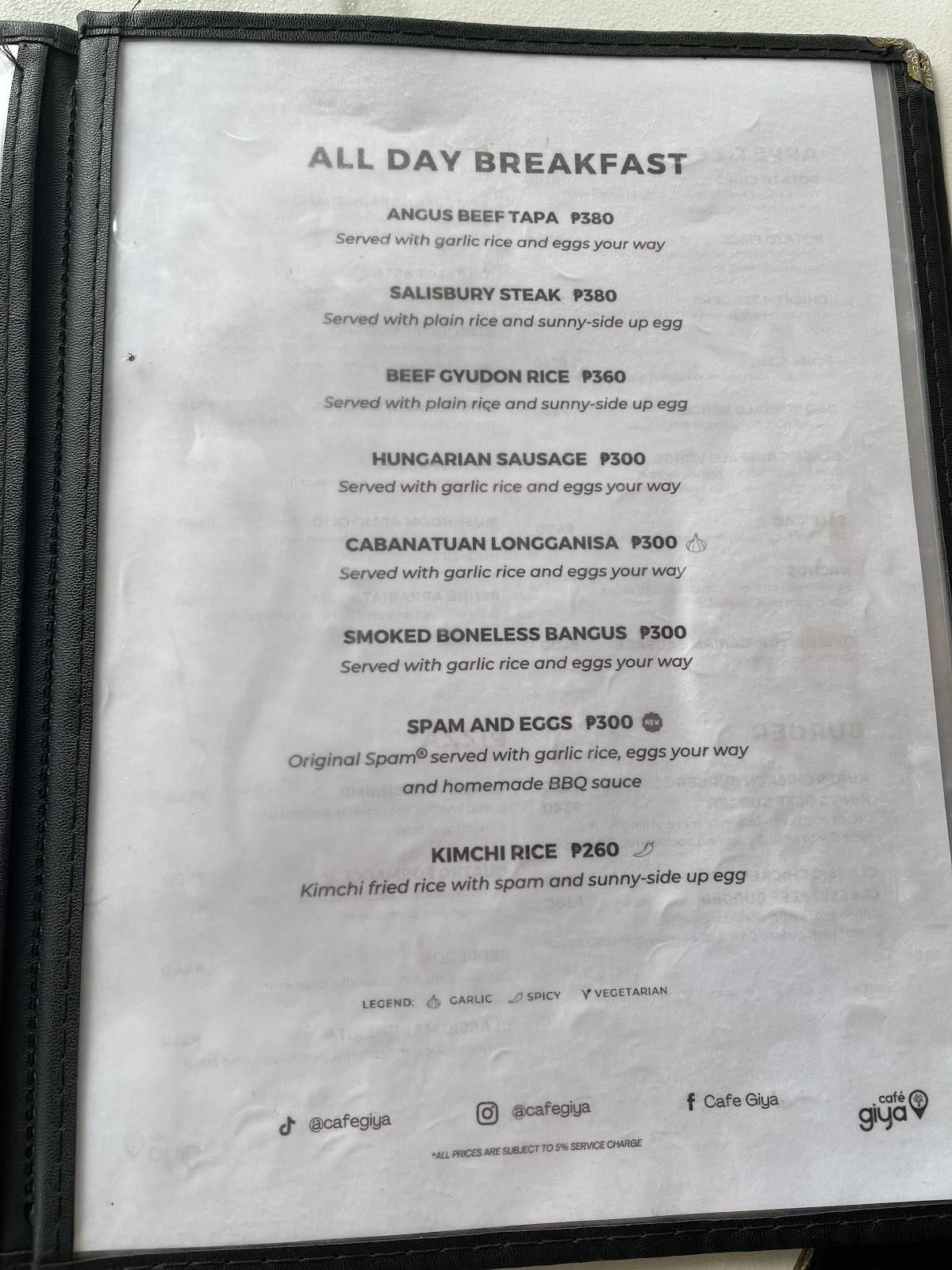 Menu at Cafe Giya, Angono