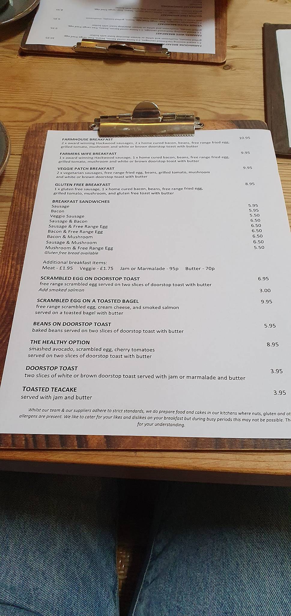 Menu at Hackwood cafe, Derby