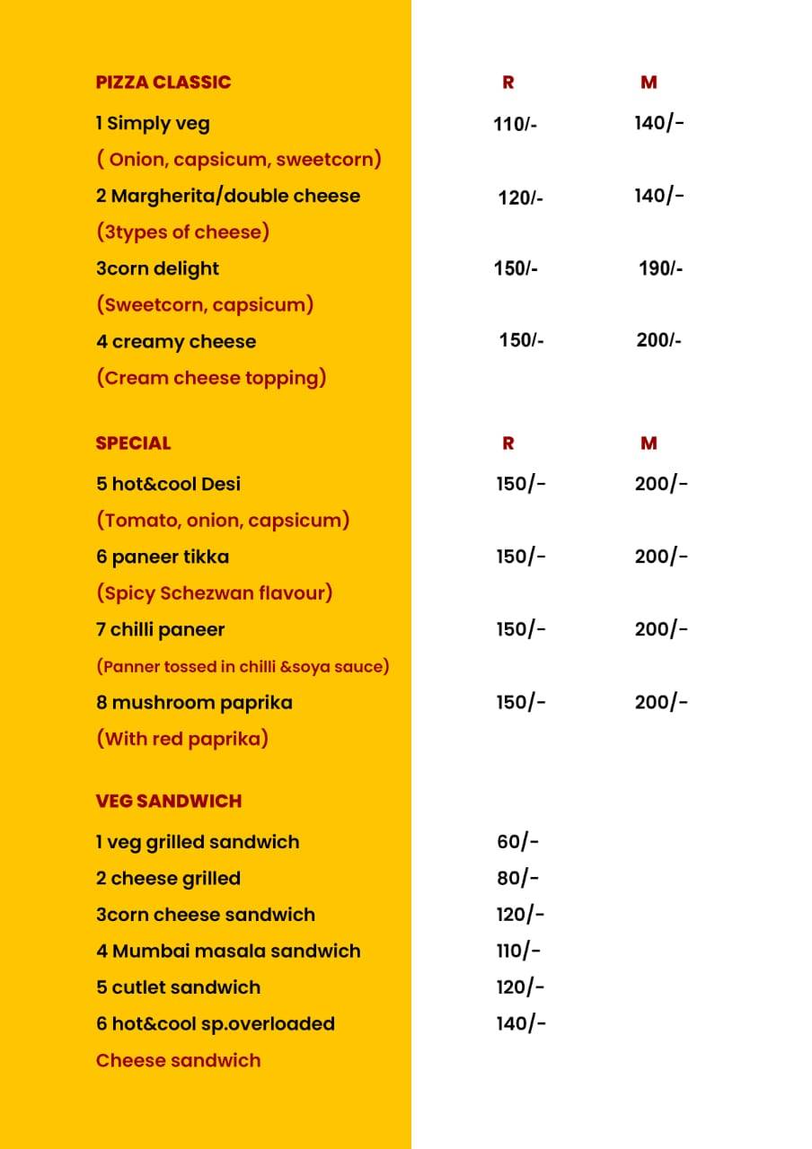 Menu at Hot & Cool Zone, Jintur