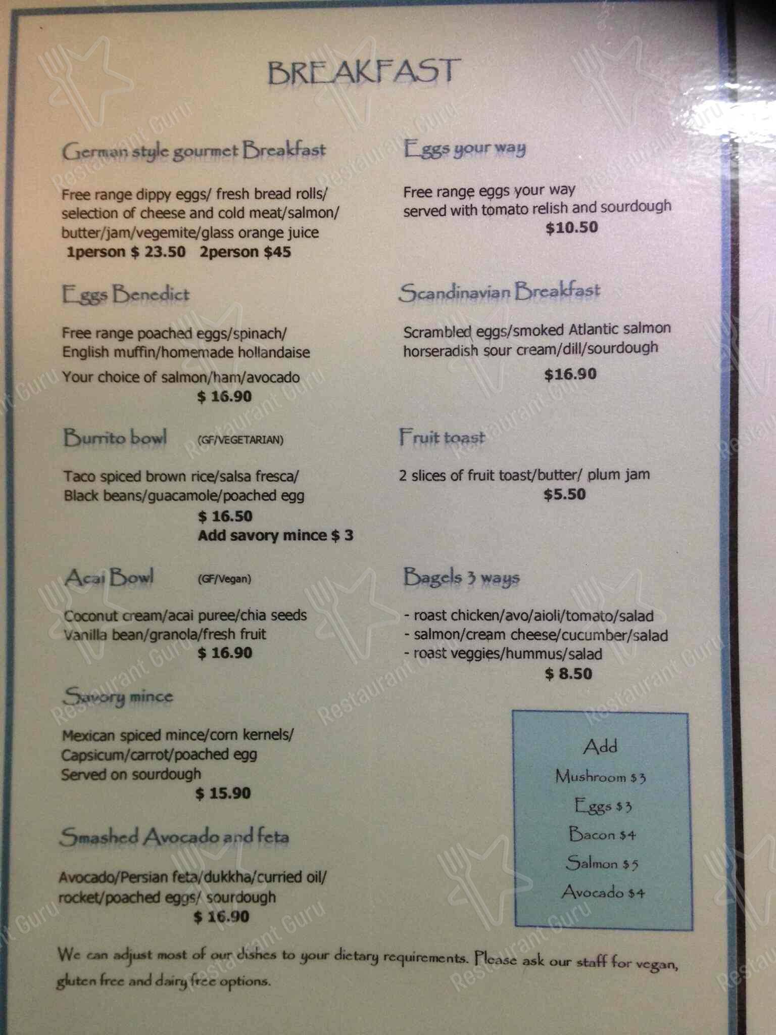 Menu at Cafe In The Mountains, Mount Nebo