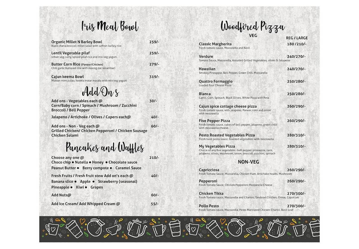 Menu at Iris Cafe HSR, Bengaluru, 17/J