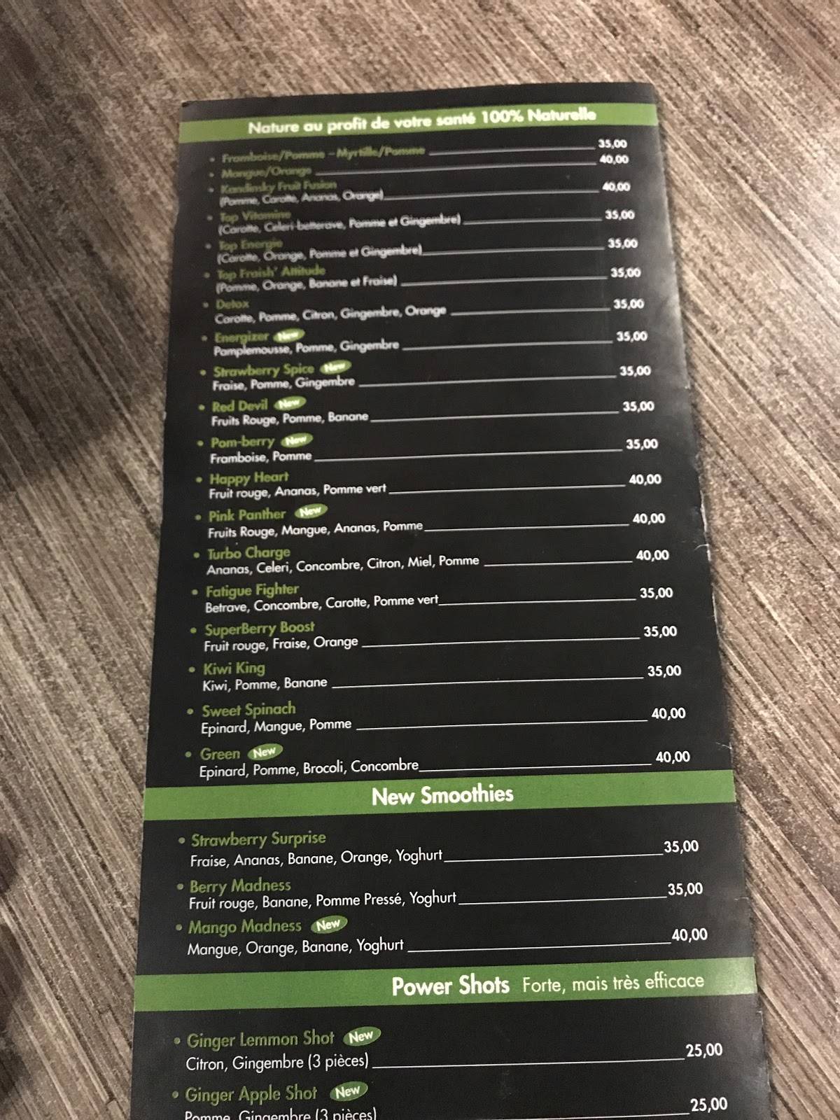 Menu at Café Kandinsky cafe, Tangier