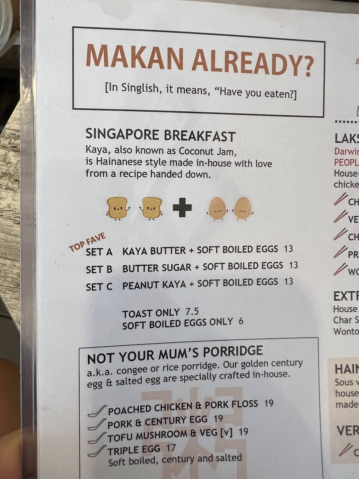Menu at Kopi Stop cafe, Darwin City