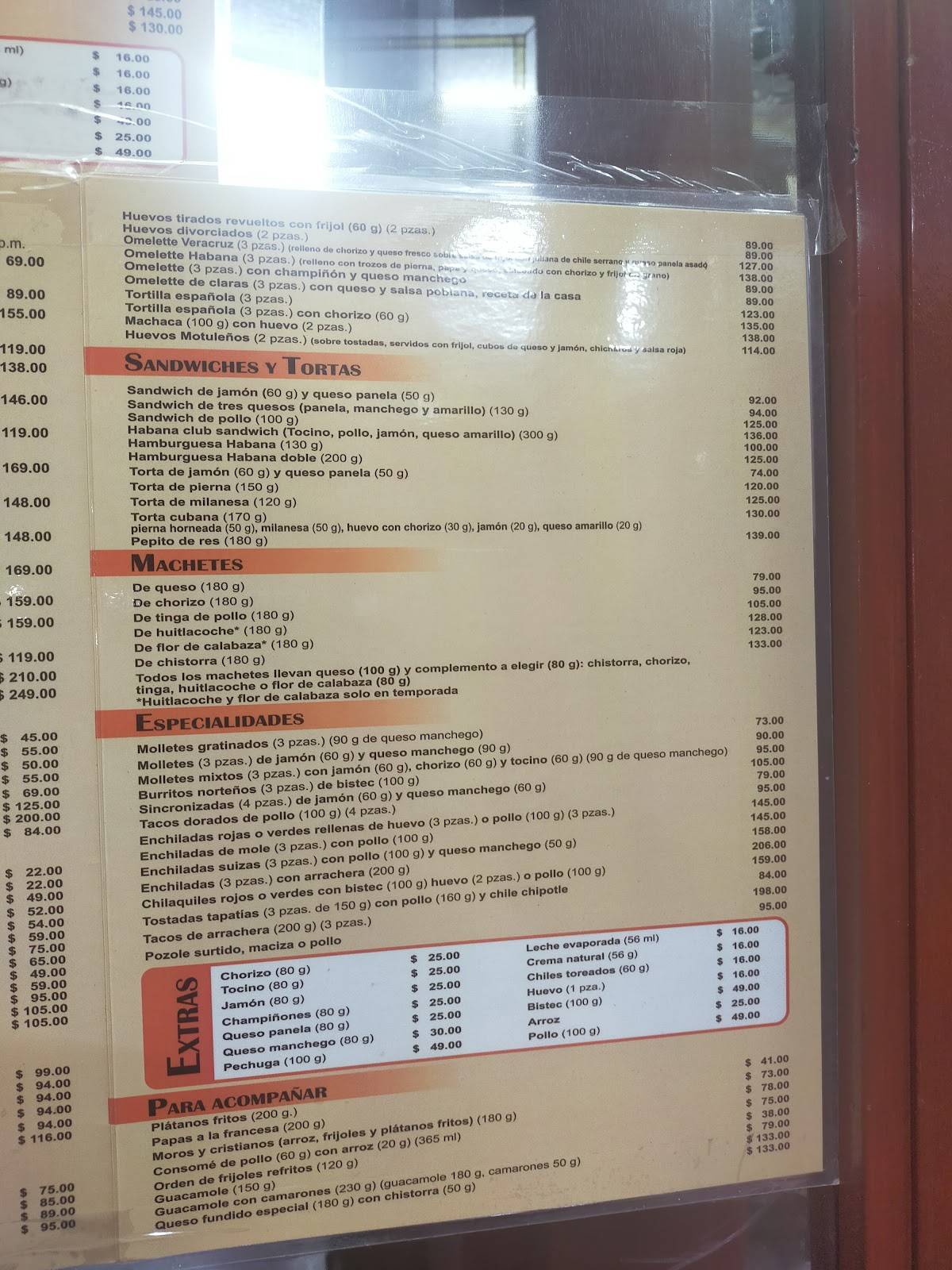 Carta de Café La Habana, Ciudad de México, Av. Morelos 62