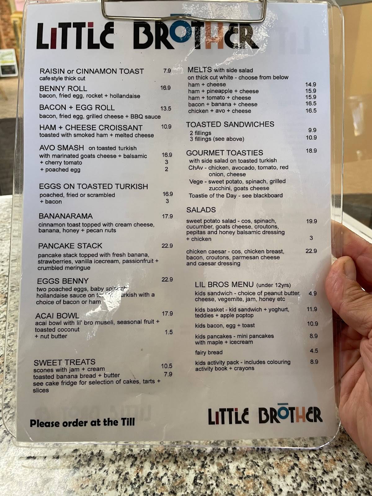 Menu at Little Brother Espresso cafe, East Maitland