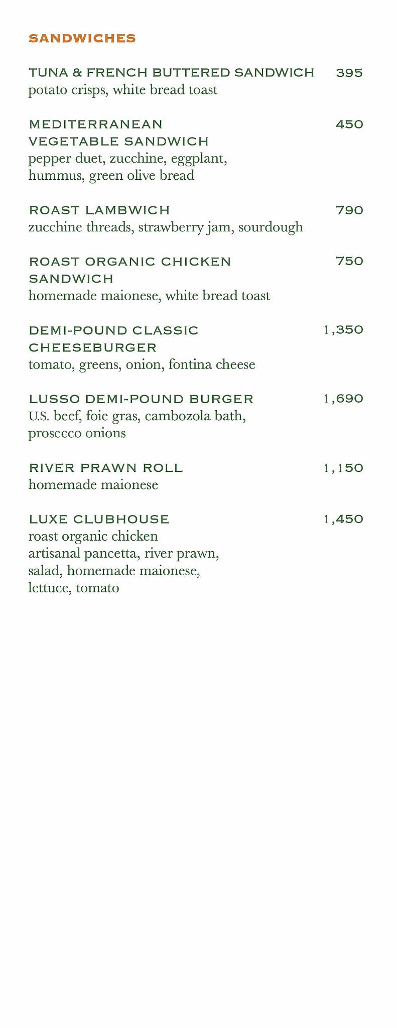Menu at Lusso by Margarita Forés - Greenbelt 5 cafe, Makati, Legazpi Street