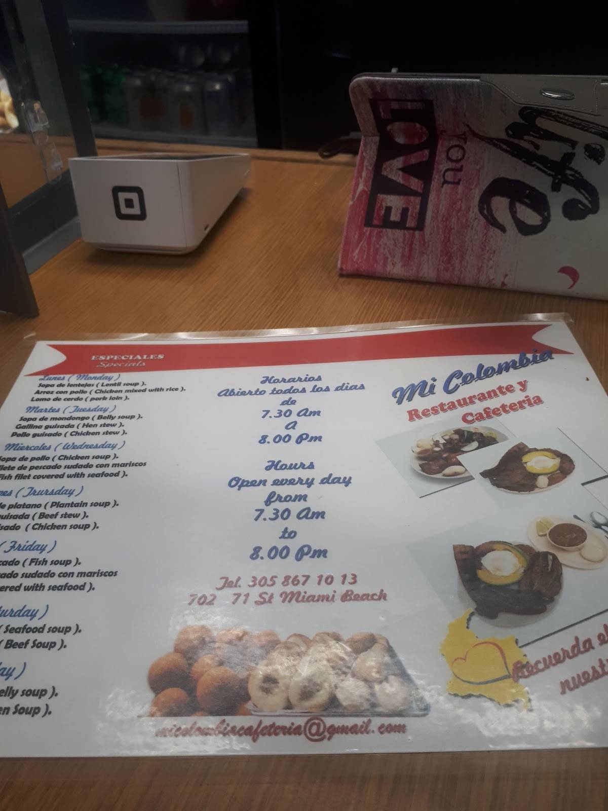Menu at Mi Colombia cafeteria Miami Beach, Miami Beach