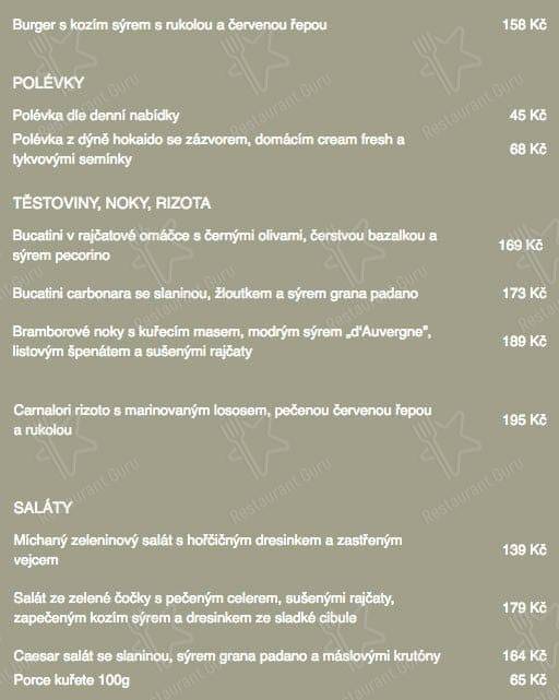 Menu at Mistral Cafe, Prague