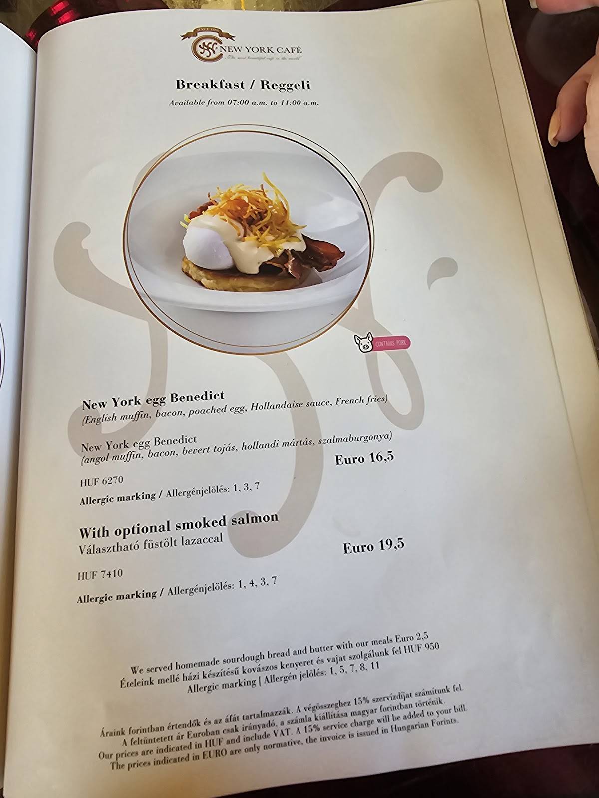 Menu at New York Café cafe, Budapest, Erzsébet krt. 9-11