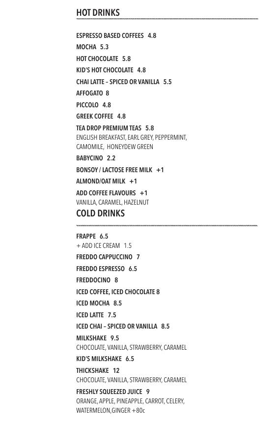 Menu at Nikos Fairfield cafe, Fairfield