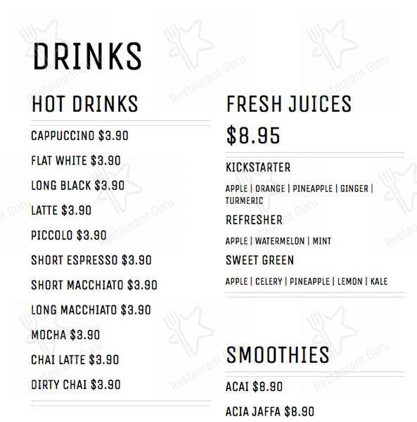 Menu at Paperbark Burleigh, Burleigh Heads