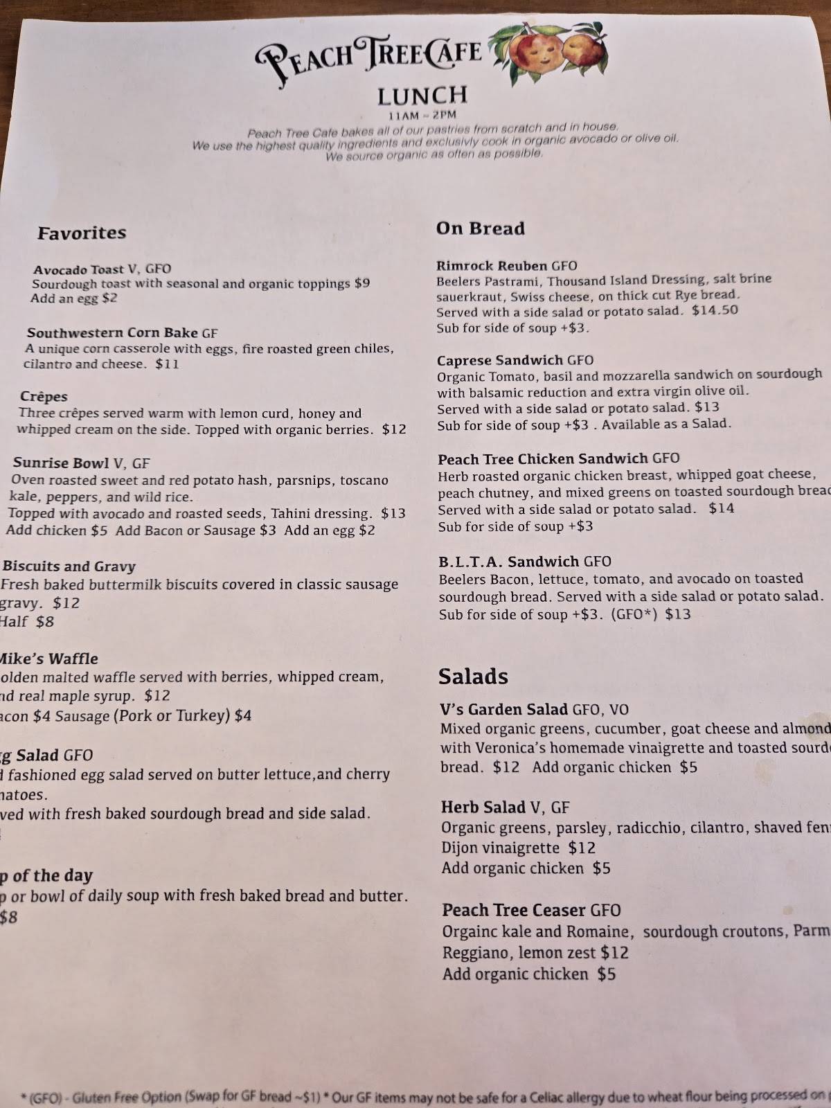 Menu at Peach Tree Cafe, Lake Montezuma