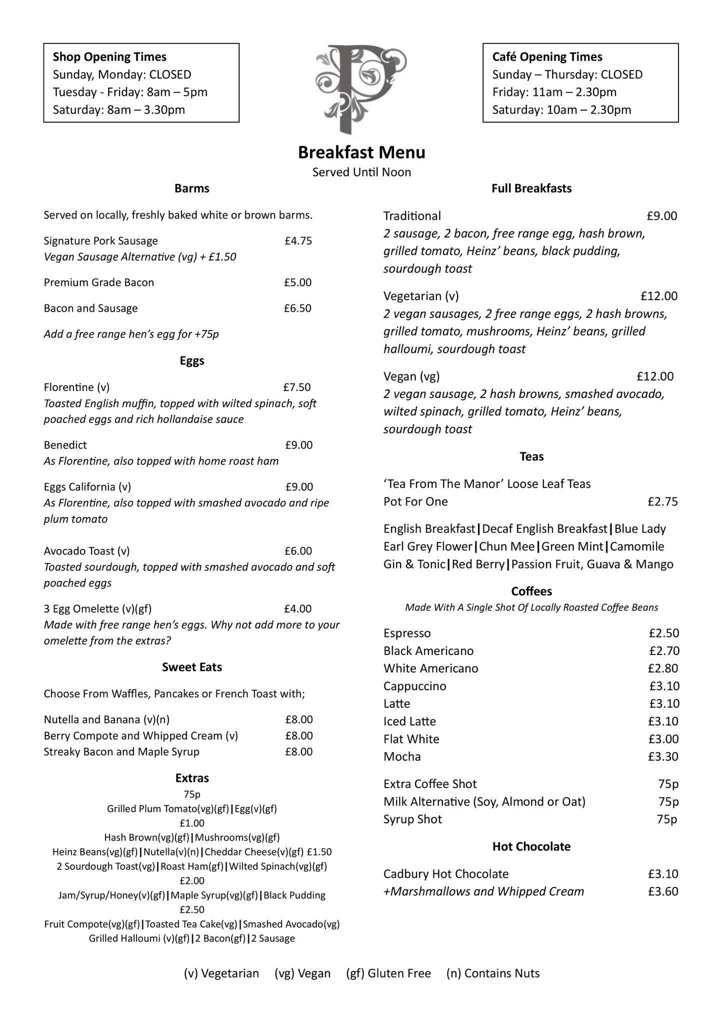 Menu at Provenance Food Hall cafe, Bolton