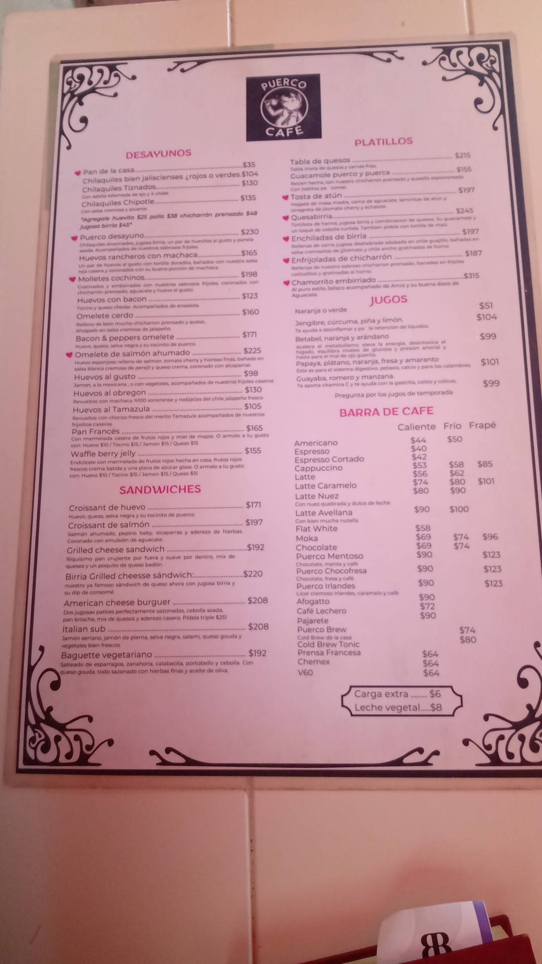 Carta de Puerco Café, Guadalajara