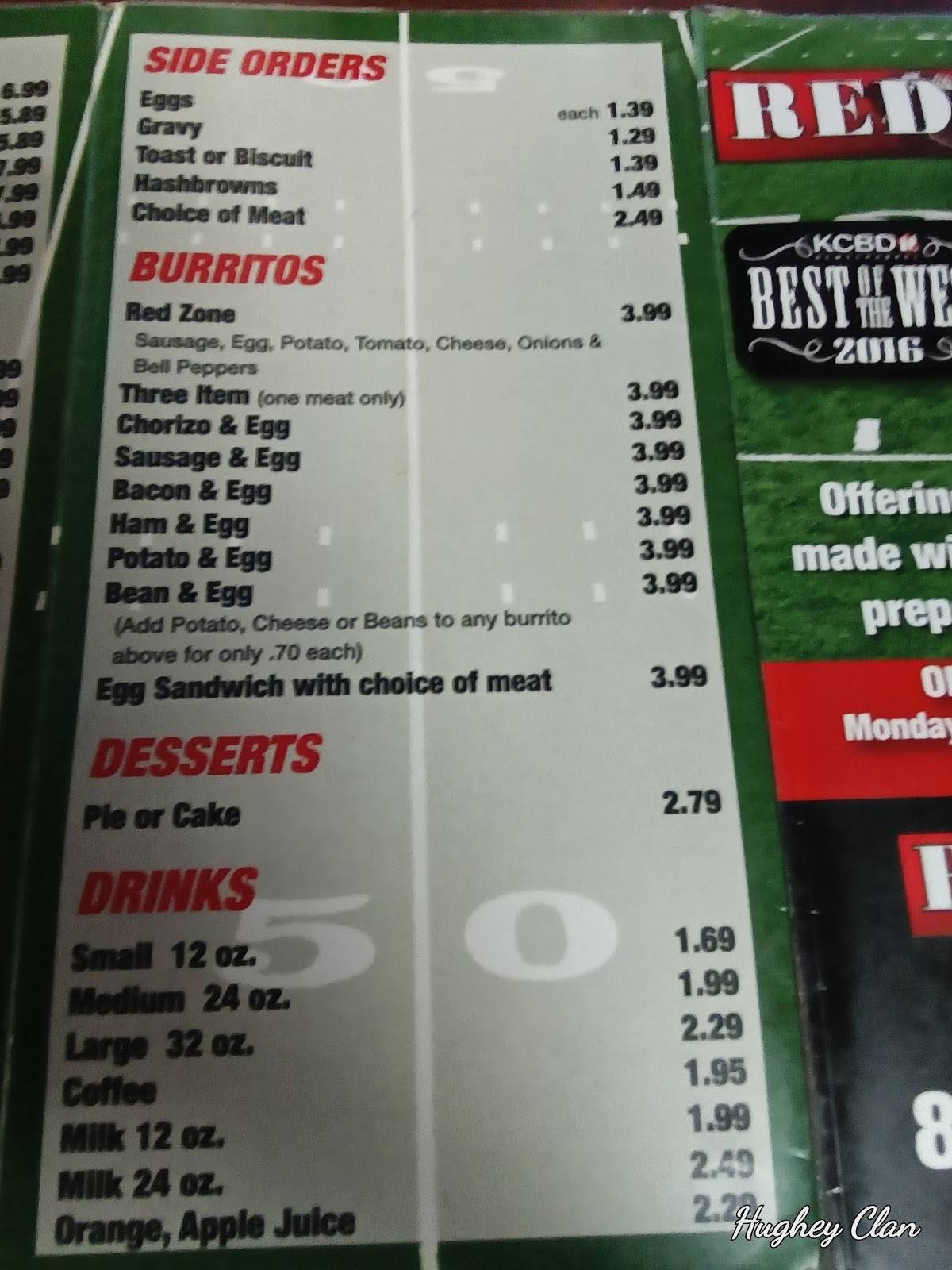 Menu at Red Zone Cafe, Lubbock, Slide Rd