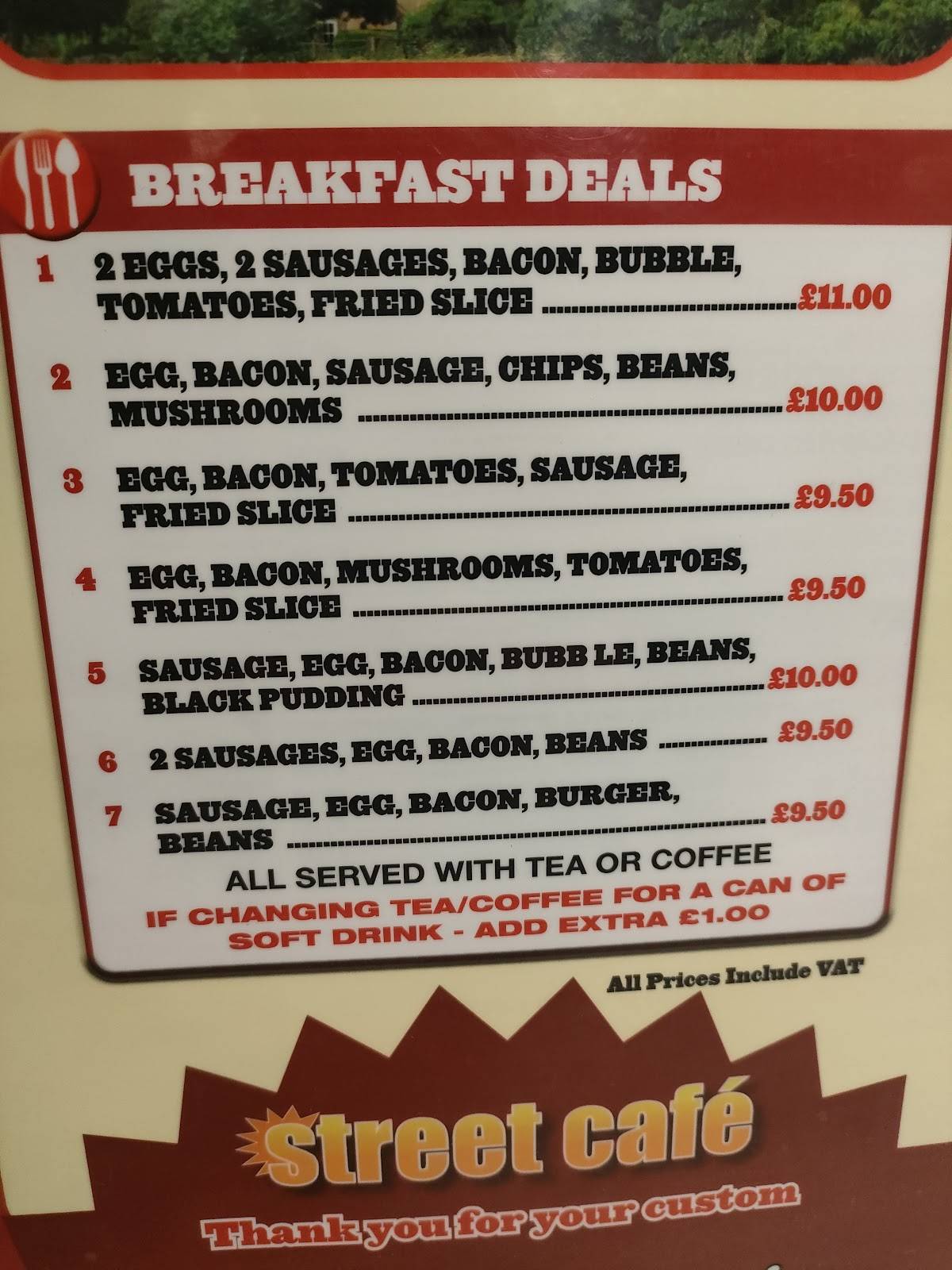 Menu at Street Cafe, Ely