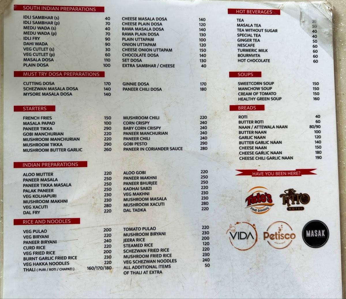 Menu at Cafe Tato since 1913 (Patto), Panaji, Tato Holdings