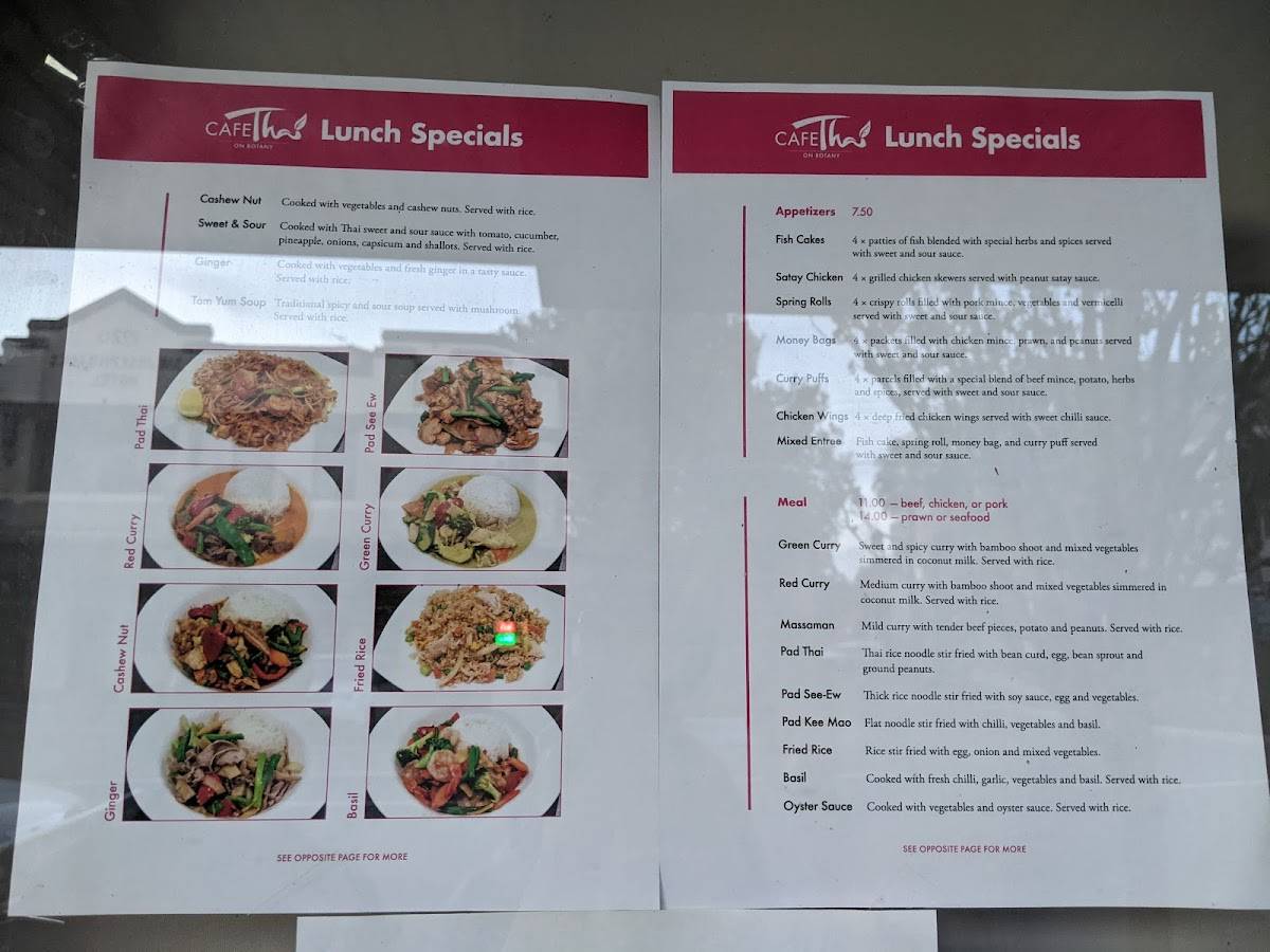 Menu at Cafe Thai On Botany, Botany
