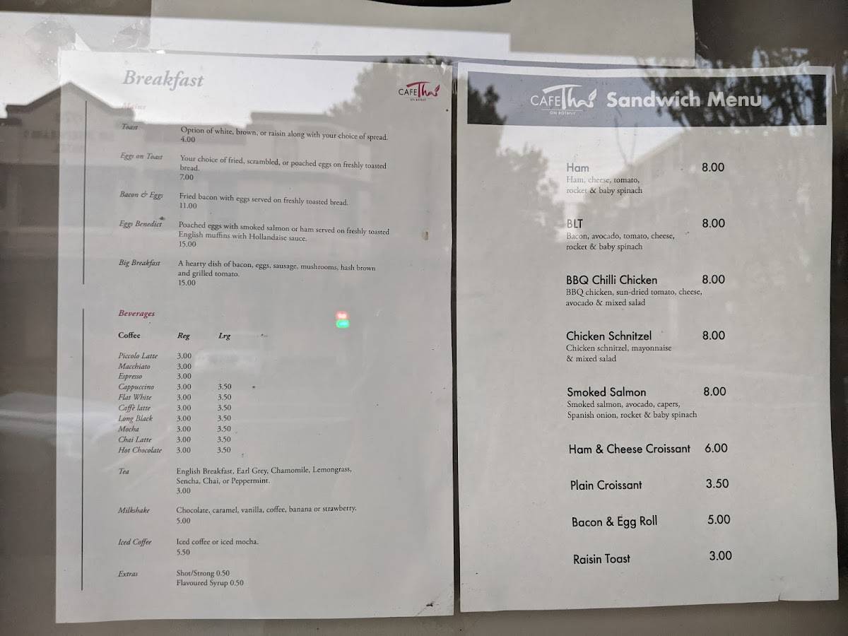 Menu at Cafe Thai On Botany, Botany